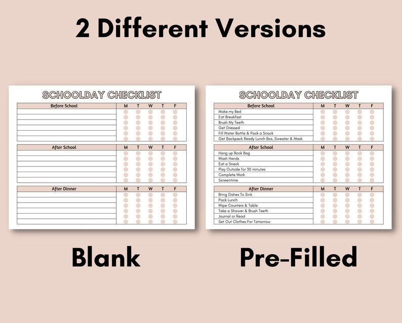 Schoolday Checklist for Kids | Printable Kids Chore Chart | Editable ...
