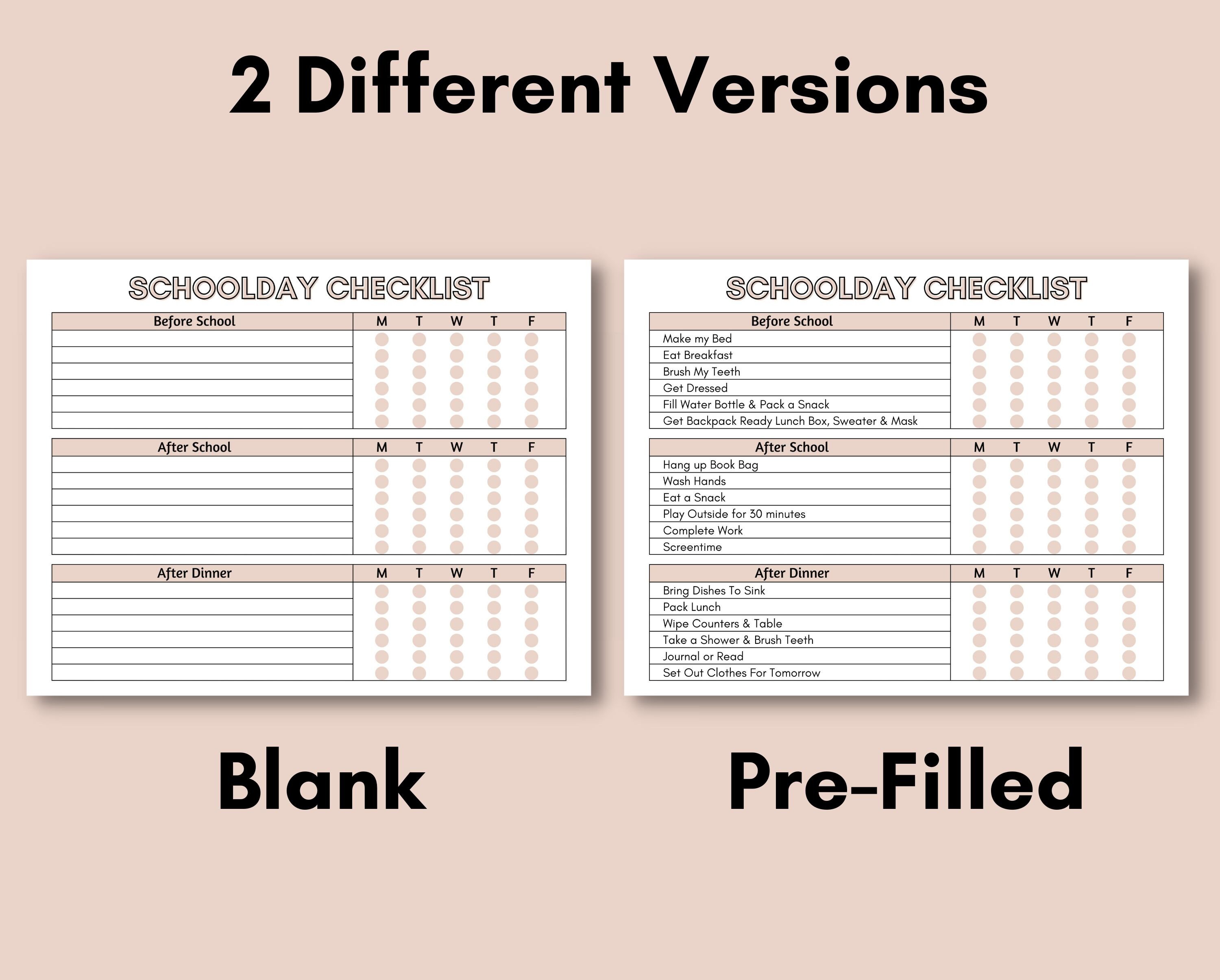 Schoolday Checklist for Kids | Printable Kids Chore Chart | Editable ...