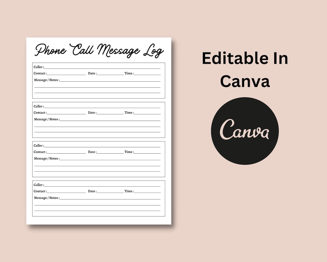 Phone Call Message Log Editable Fillable Telephone Template - Etsy