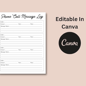 Phone Call Message Log, Editable Fillable Telephone Template ...
