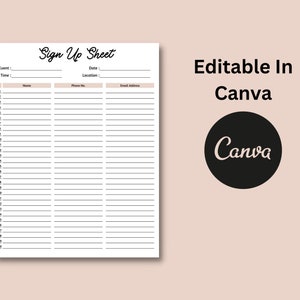 Sign up Sheet Printable Template Canva Editable Sign up Form Event Sign ...