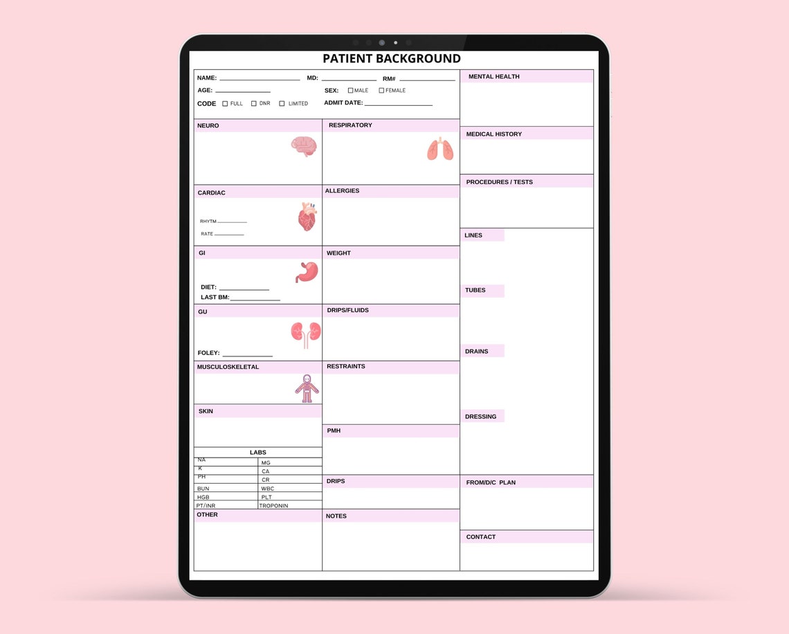 ICU Nursing Brain Report Sheet - Etsy