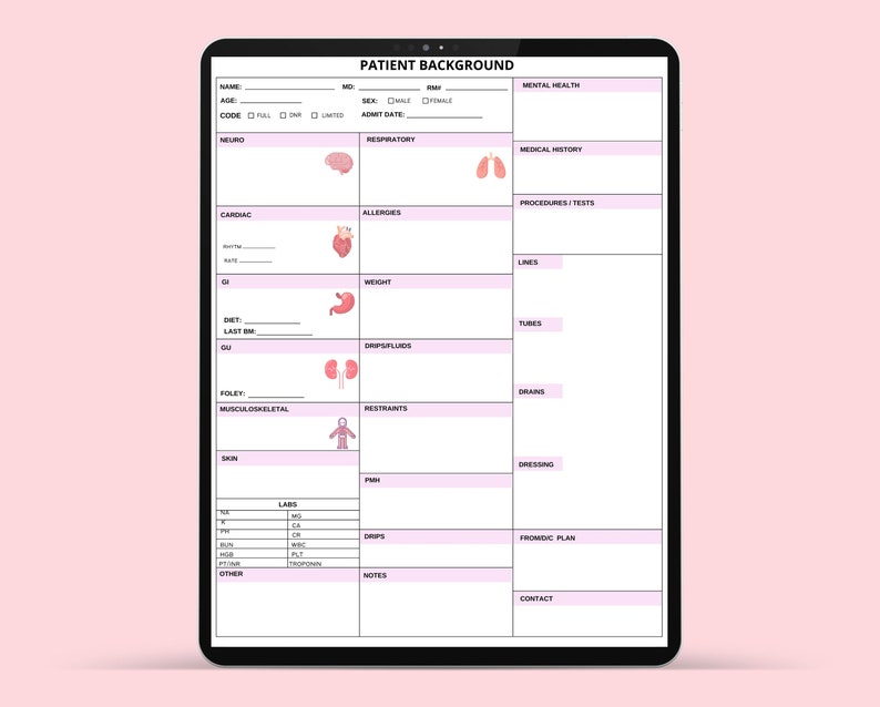 ICU Nursing Brain Report Sheet - Etsy