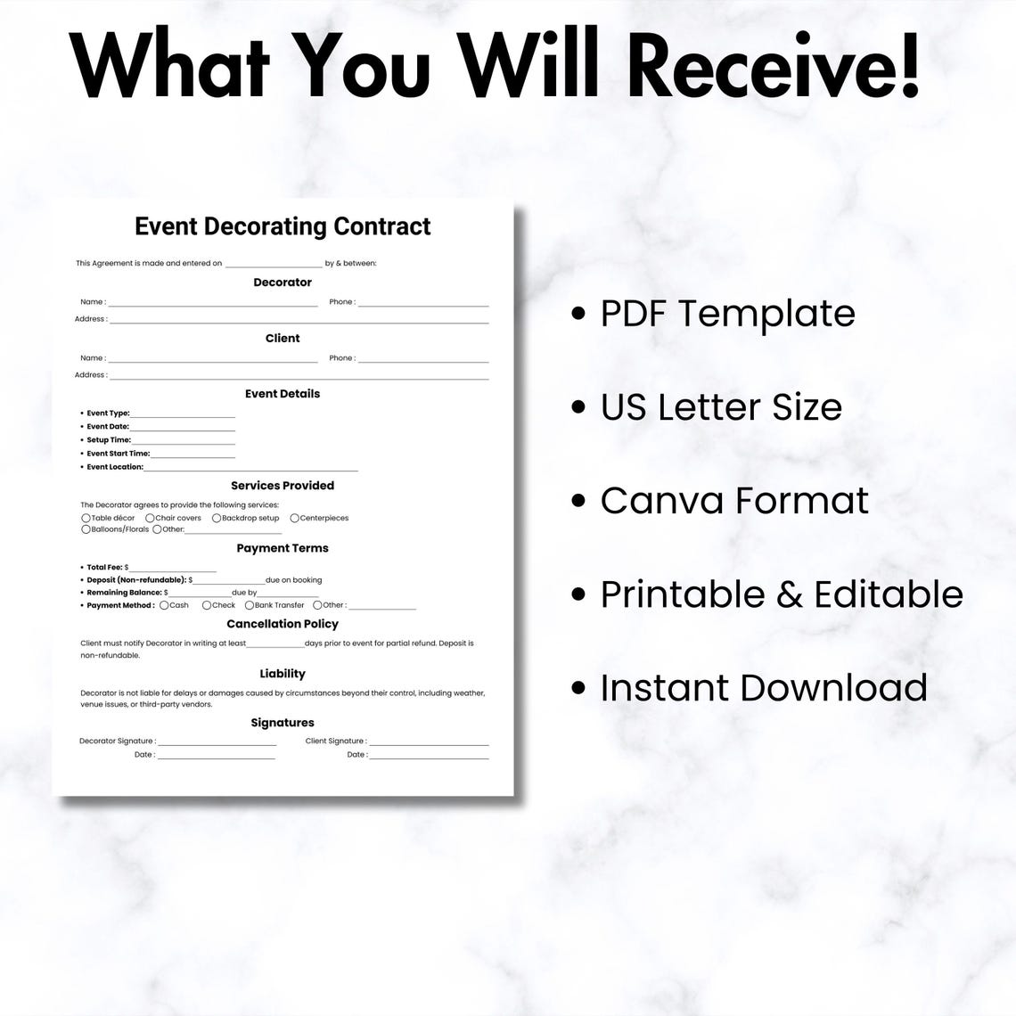 Simple Event Decorating Contract, One Page Event Planning Service ...