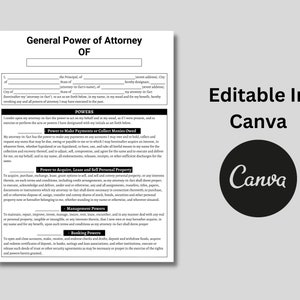 Editable General Power of Attorney | Printable POA Templates | General ...