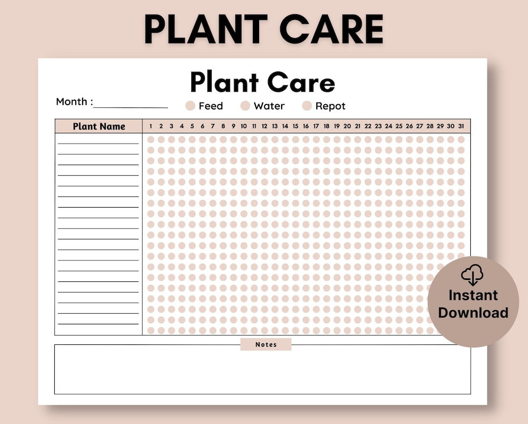 Plant Care Tracker | Printable Monthly Plant Care Tracker | Plant ...