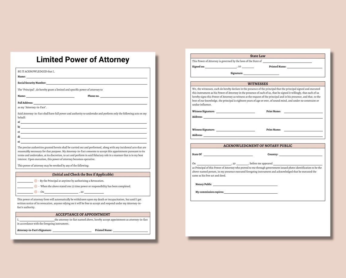 Limited Power of Attorney File, Standard POA, Finance Property Sale ...