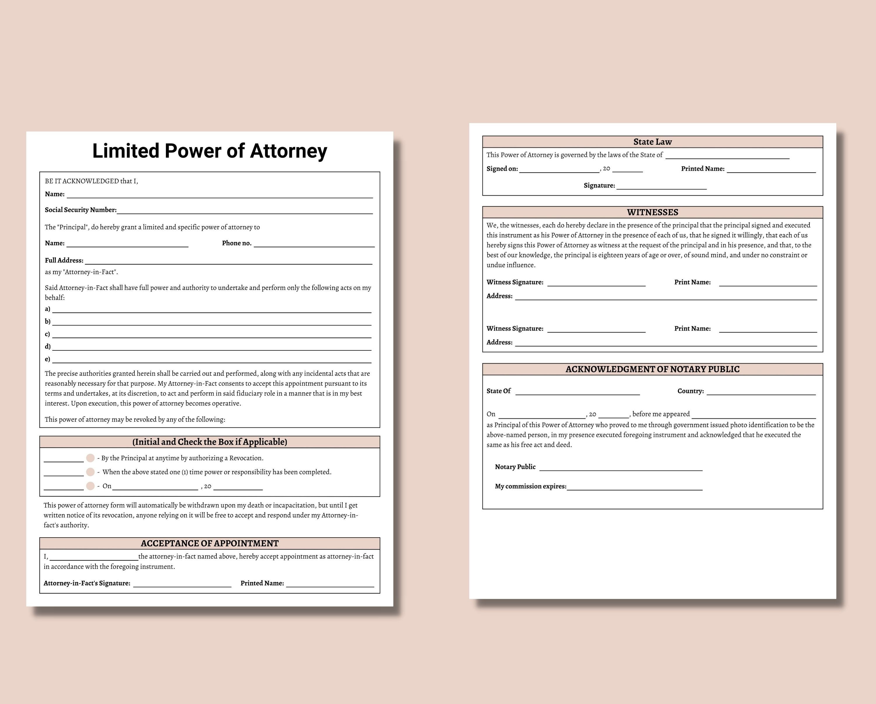 Limited Power of Attorney File, Standard POA, Finance Property Sale ...
