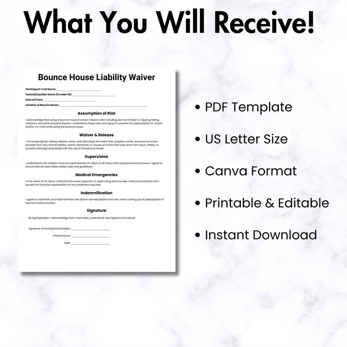 Simple Bounce House Liability Waiver, One Page Business Waiver Form ...