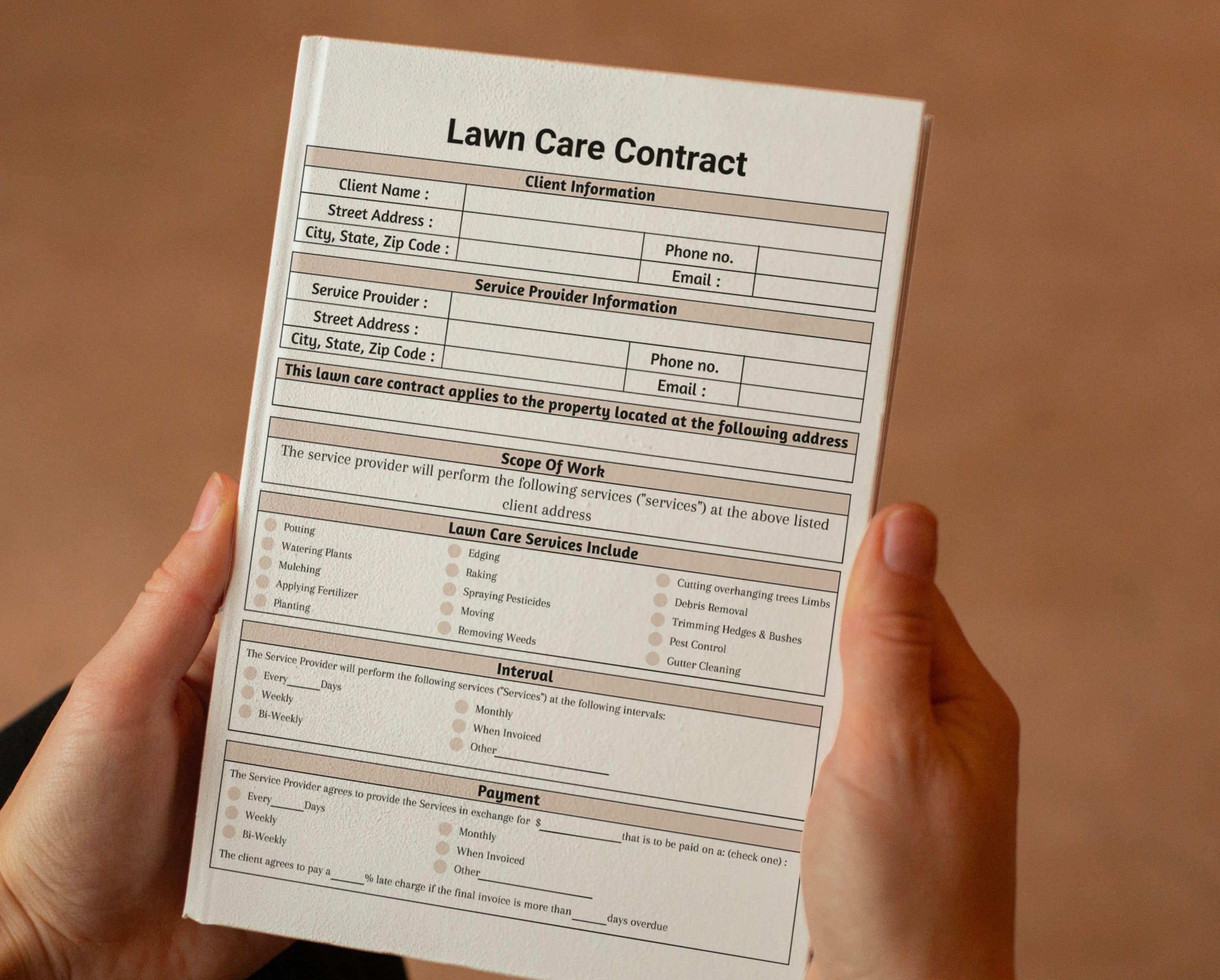 Lawn Care Agreement, Service Contract, Landscaping Contract, Garden ...