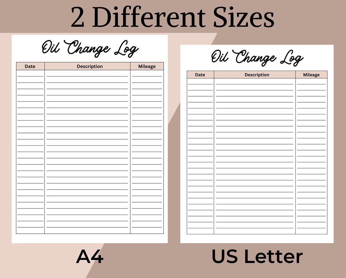 Oil Change Log Printable Oil Change Tracker Oil Filter - Etsy