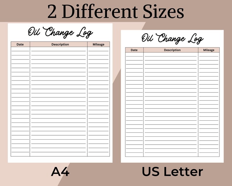 Oil Change Log, Printable Oil Change Tracker, Oil Filter Sheet, Oil ...