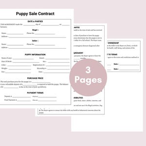 Printable Puppy Sales Contract, Puppy Deposit Contract, Puppy Sale ...