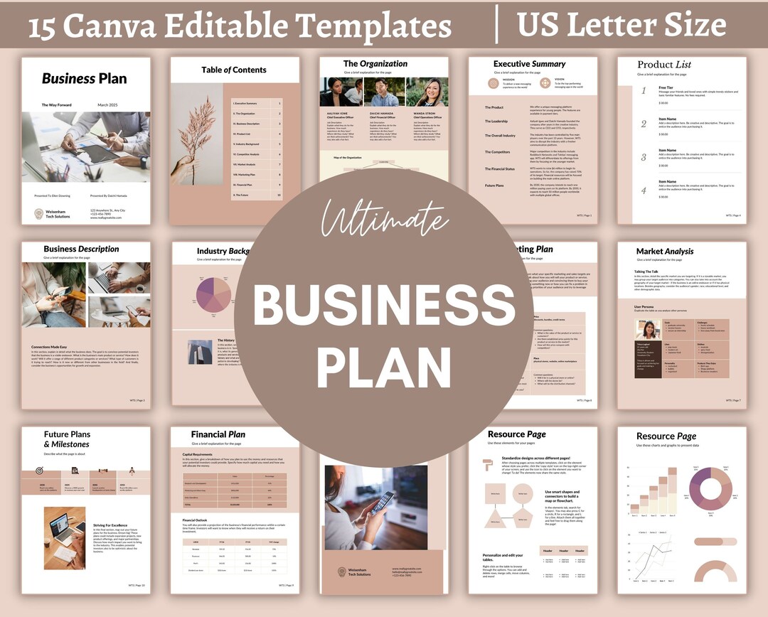Business Plan Canva Editable Template, Small Business Planner Proposal ...