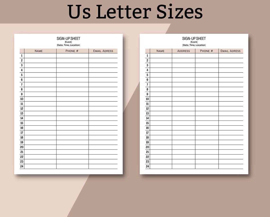 Editable Sign up Sheet 2 Email Sign up Forms PRINTABLE Sign - Etsy