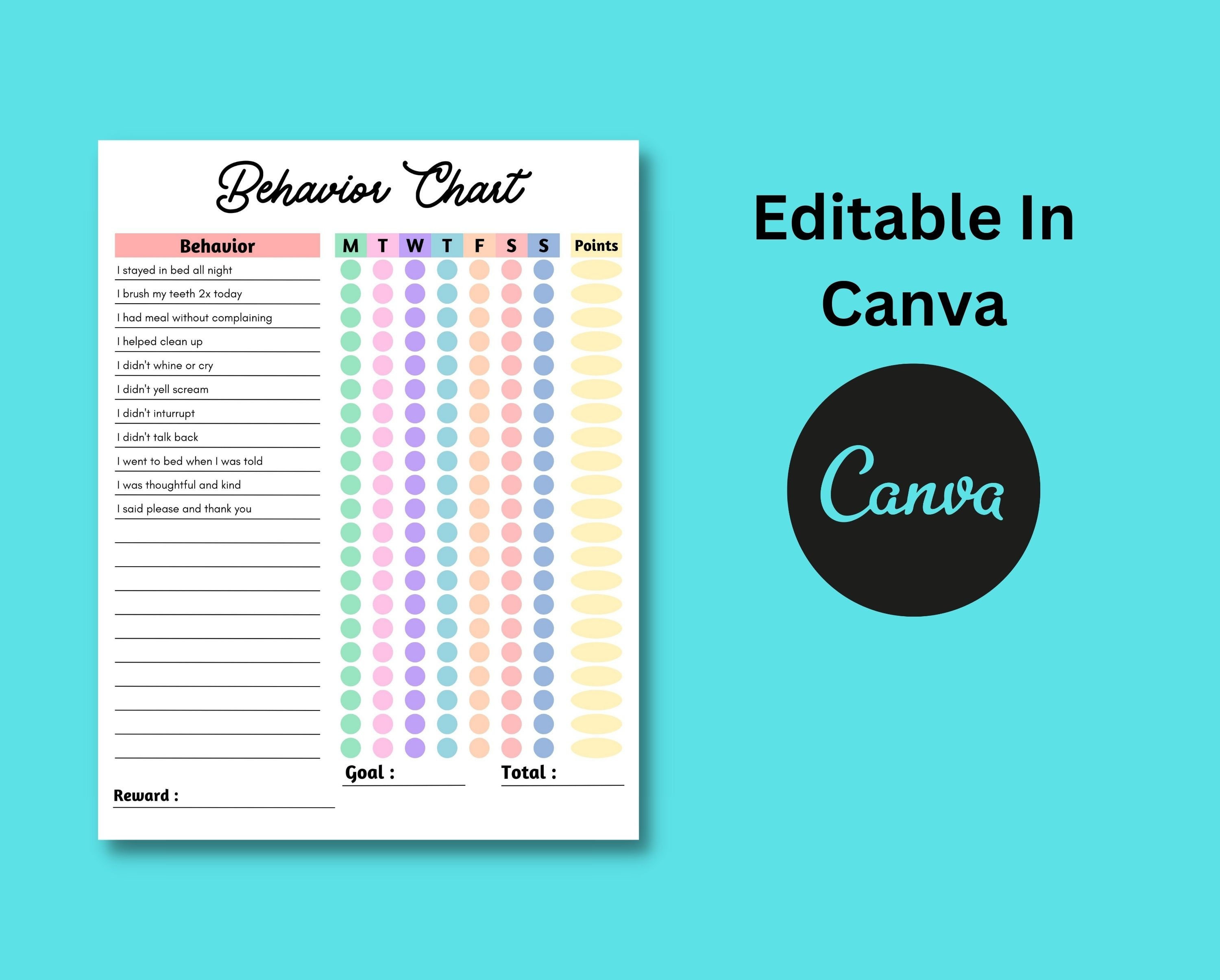 Behavior Chart for Kids Printable Behavior Reward Chart - Etsy