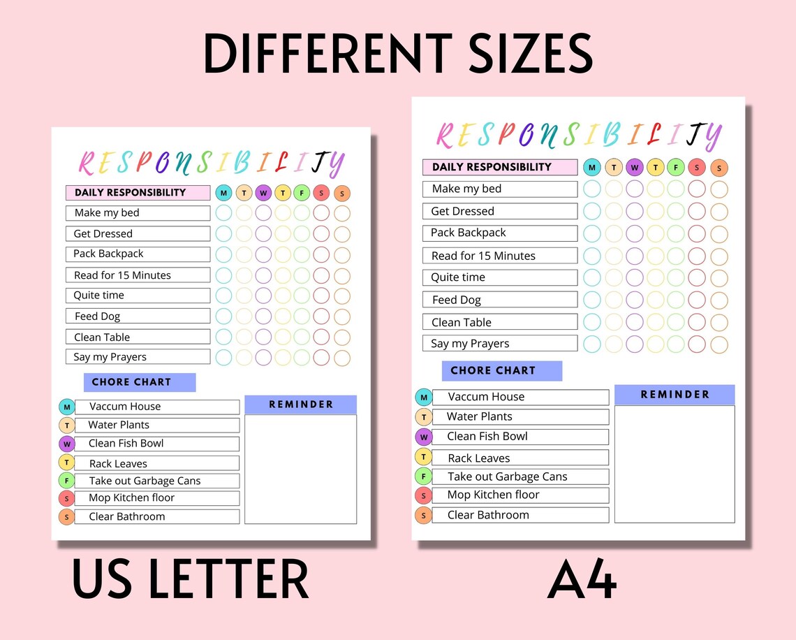 Printable Responsibility Chore Chart for Kids Fully Editable - Etsy