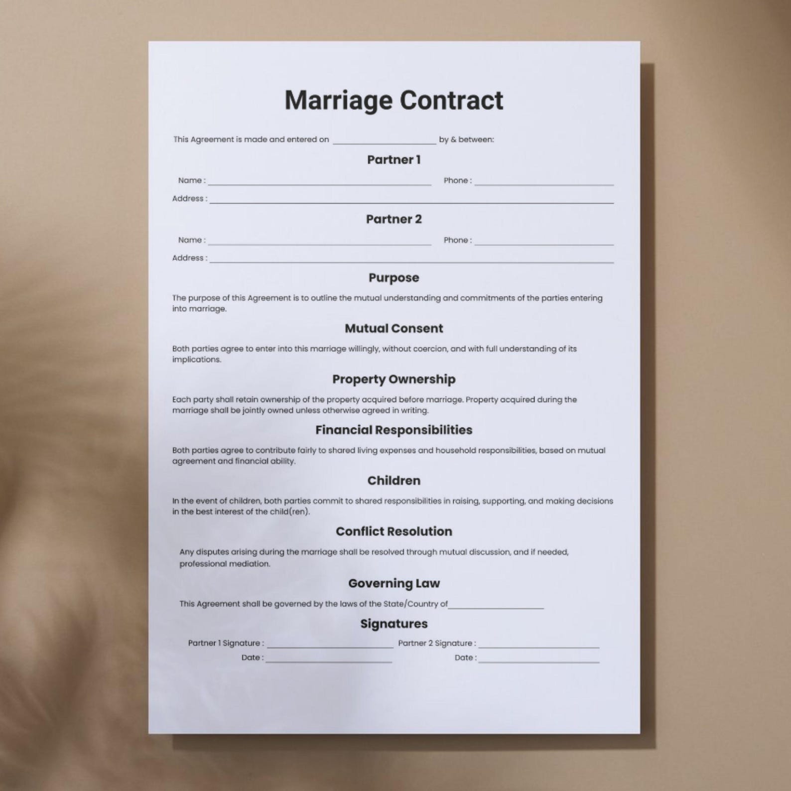 Simple Marriage Contract, One Page Couple Marriage Agreement Form Canva ...