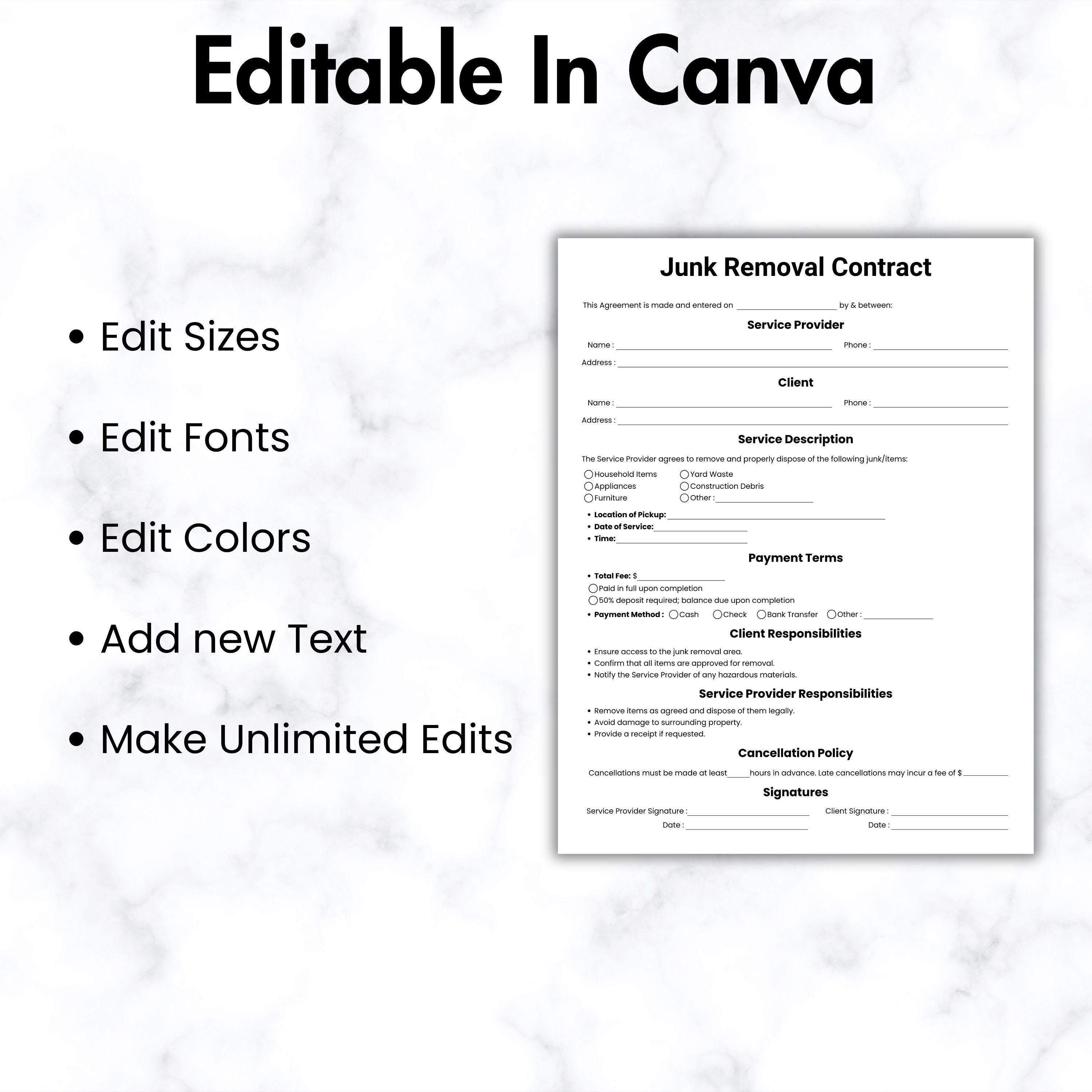 Simple Junk Removal Contract, One Page Trash Removal Template ...