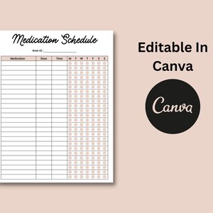 Medication Schedule Printable Medicine Intake Tracker Editable Weekly ...