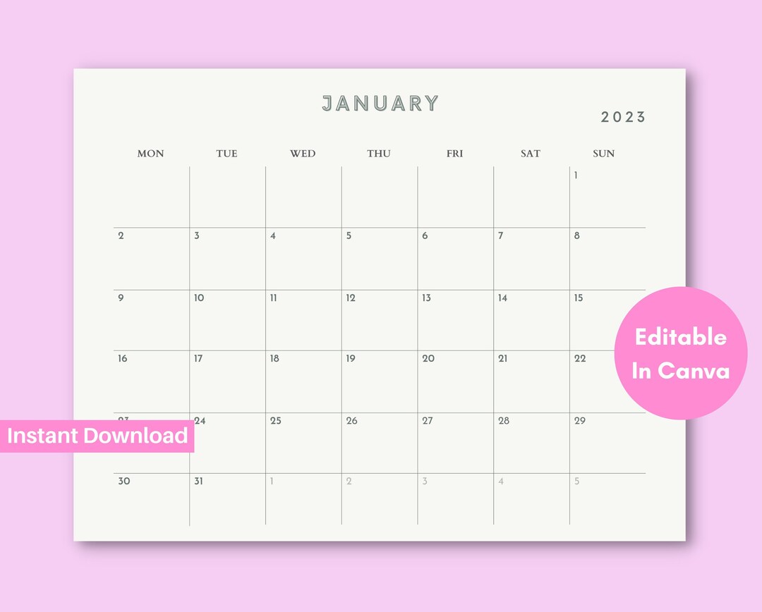 2023 Monthly Calendar Printable Dated Monthly Calendar, Digital PDF ...