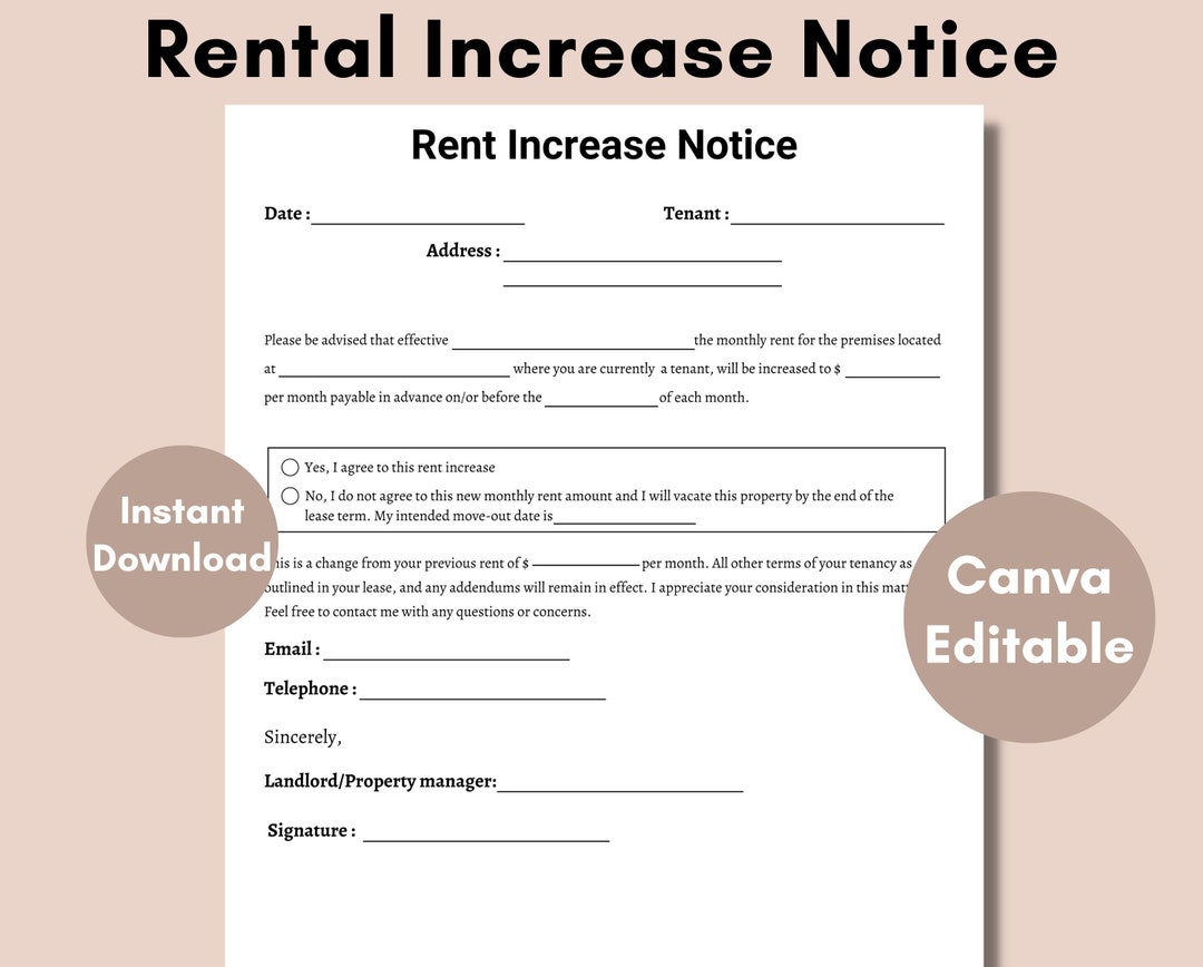 Rent Increase Notice, Printable Word Form, Landlord to Tenant Rent ...