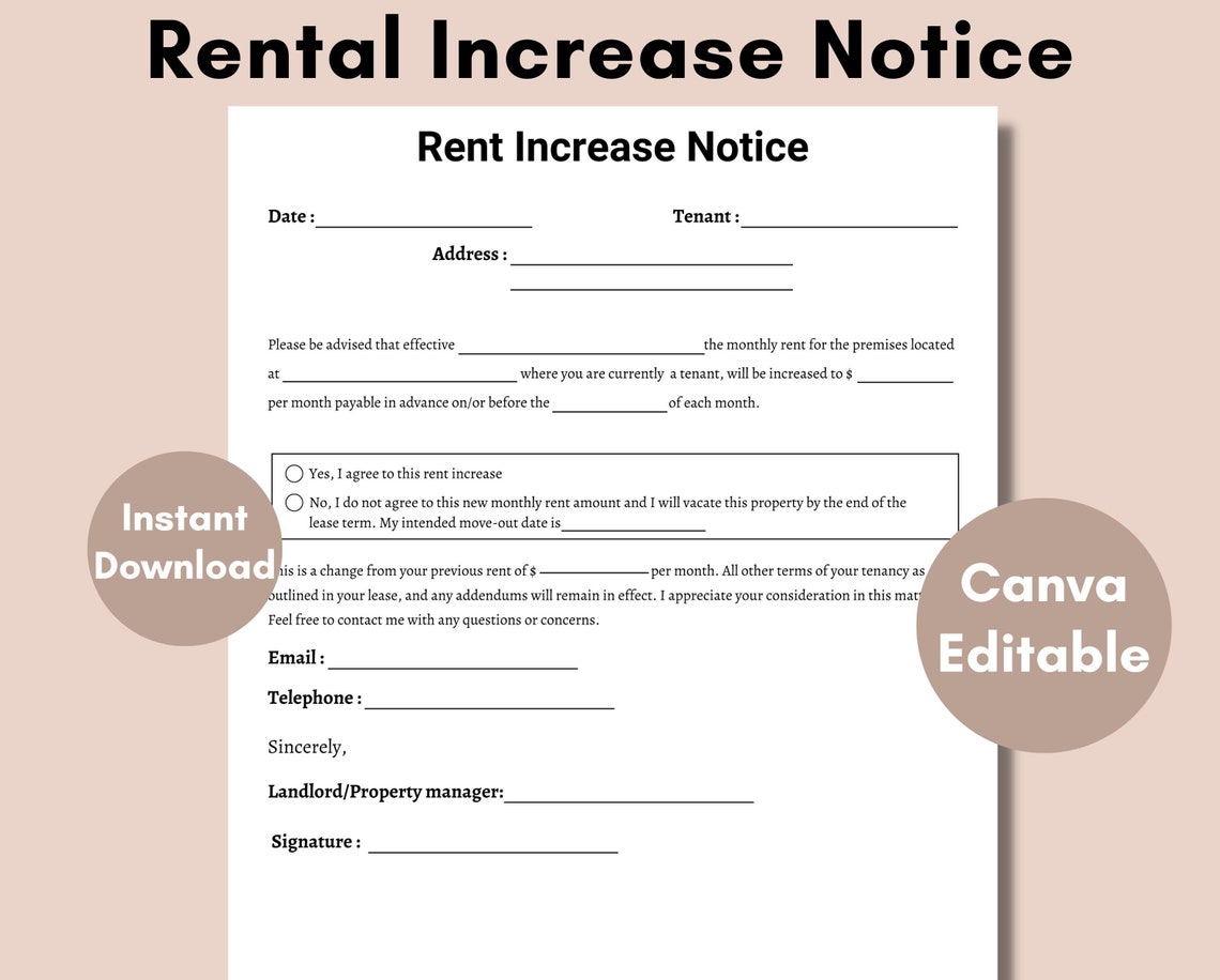 Rent Increase Notice Printable Word Form Landlord to Tenant - Etsy