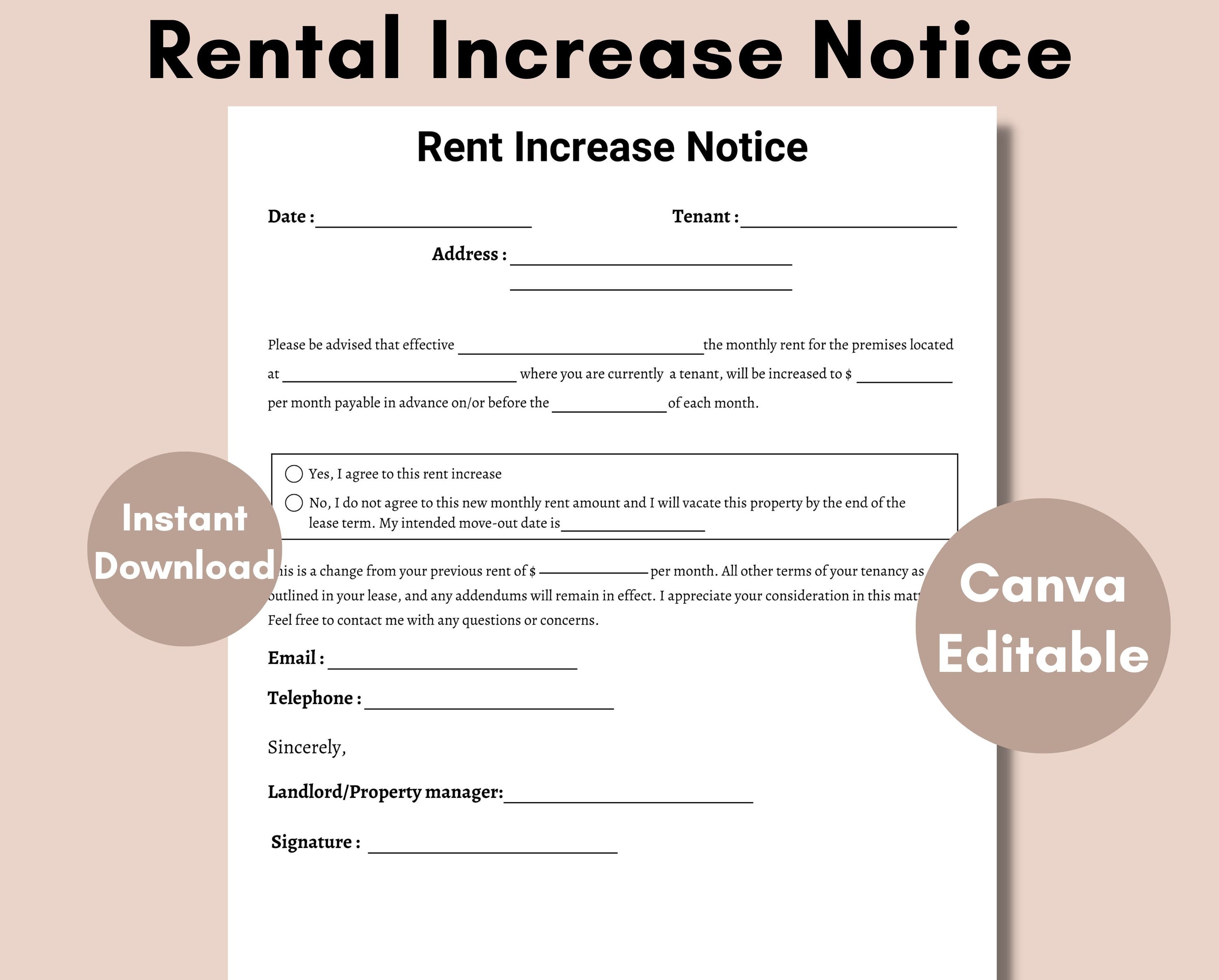 Rent Increase Notice Printable Word Form Landlord to Tenant - Etsy