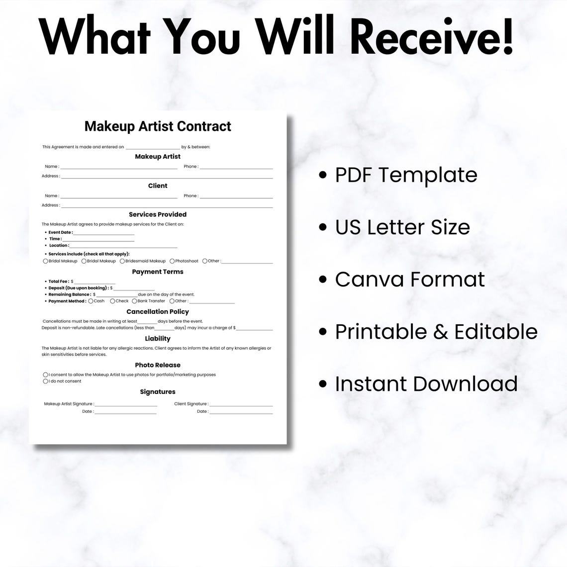 Simple Makeup Artist Contract, One Page Makeup Agreement Form Template ...