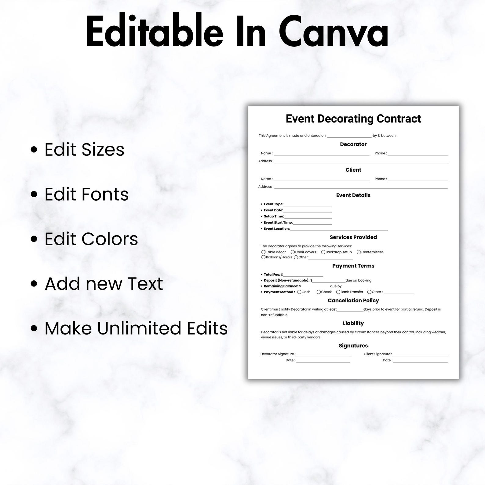 Simple Event Decorating Contract, One Page Event Planning Service ...