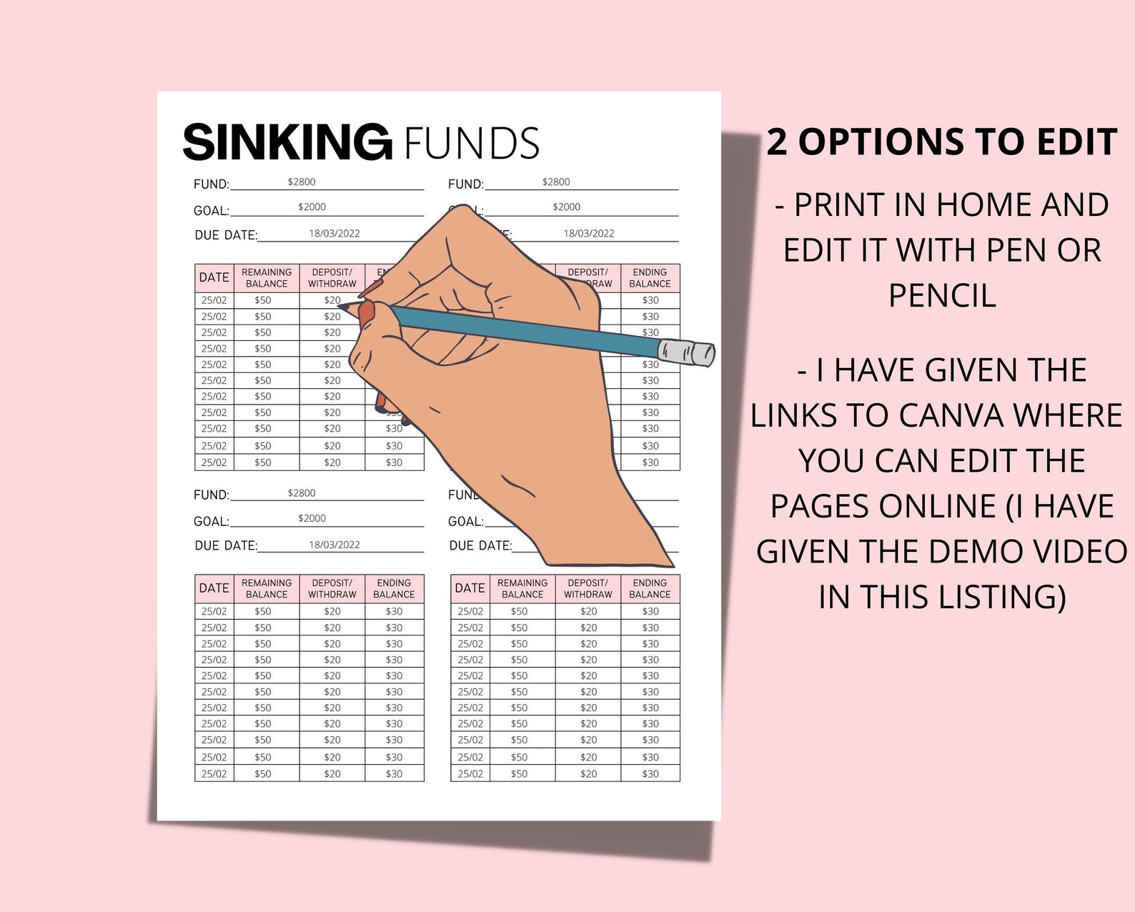 Printable Sinking Funds Tracker Sinking Funds Binder - Etsy
