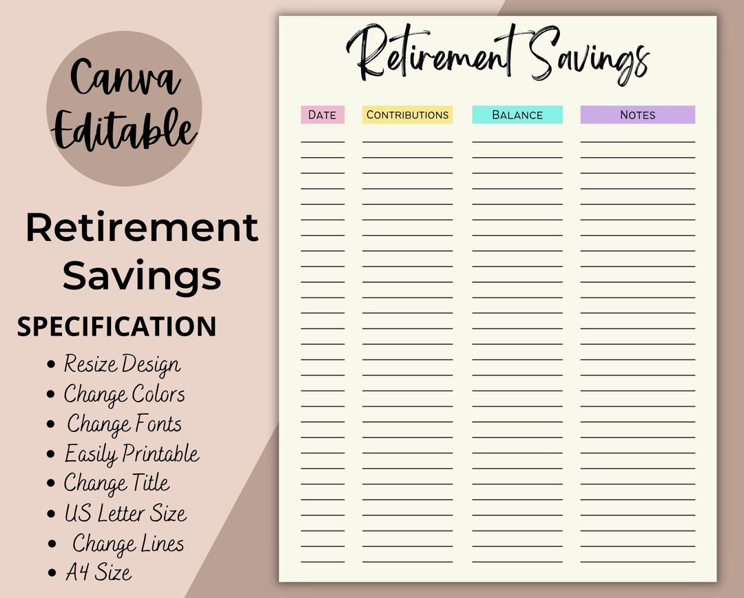 Retirement Savings Tracker, Retirement Tracker Log, Retirement Planning ...