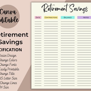 Retirement Savings Tracker, Retirement Tracker Log, Retirement Planning ...