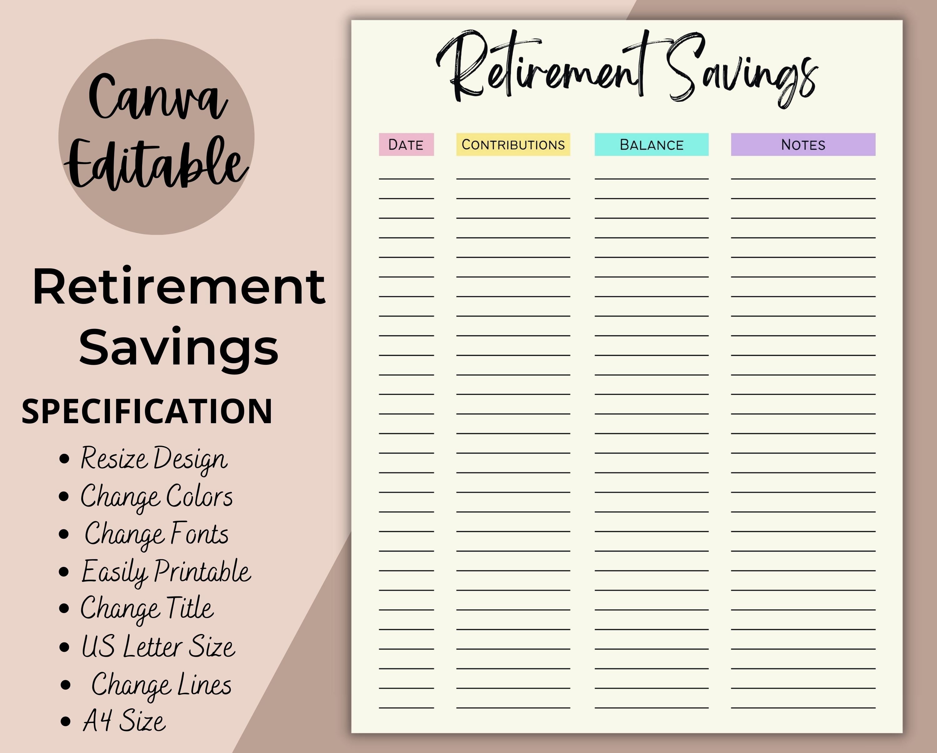 Retirement Savings Tracker, Retirement Tracker Log, Retirement Planning ...