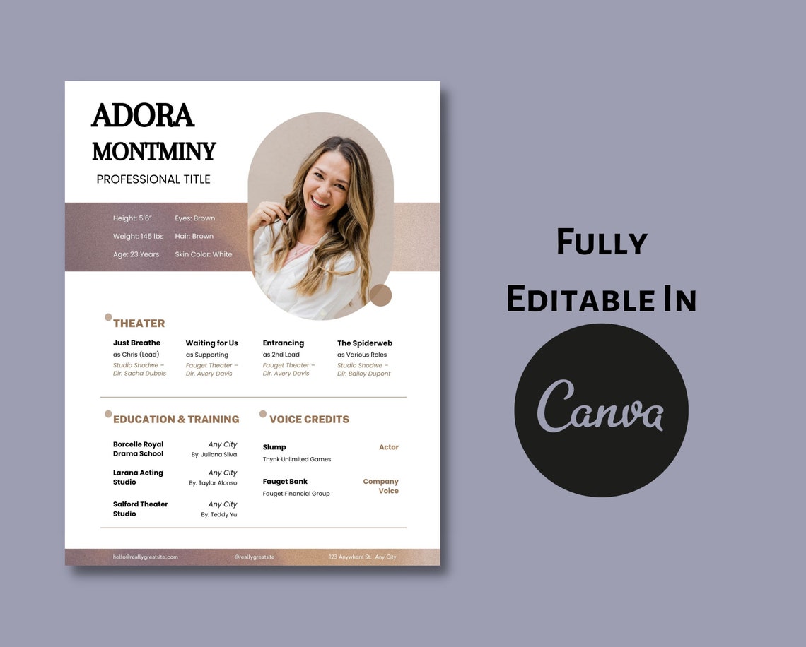 Editable Actress & Actor Resume Template With Photo for Word - Etsy