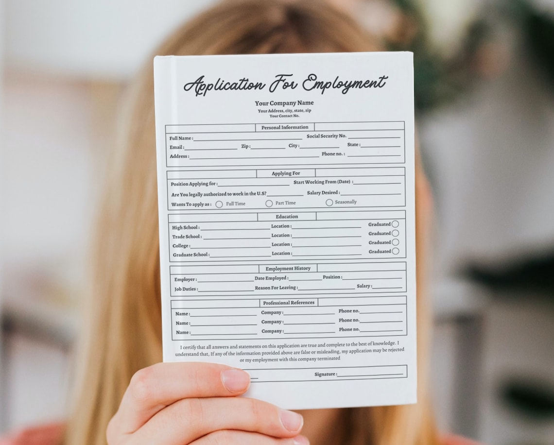 Application for Employment Hiring Form Job Application - Etsy
