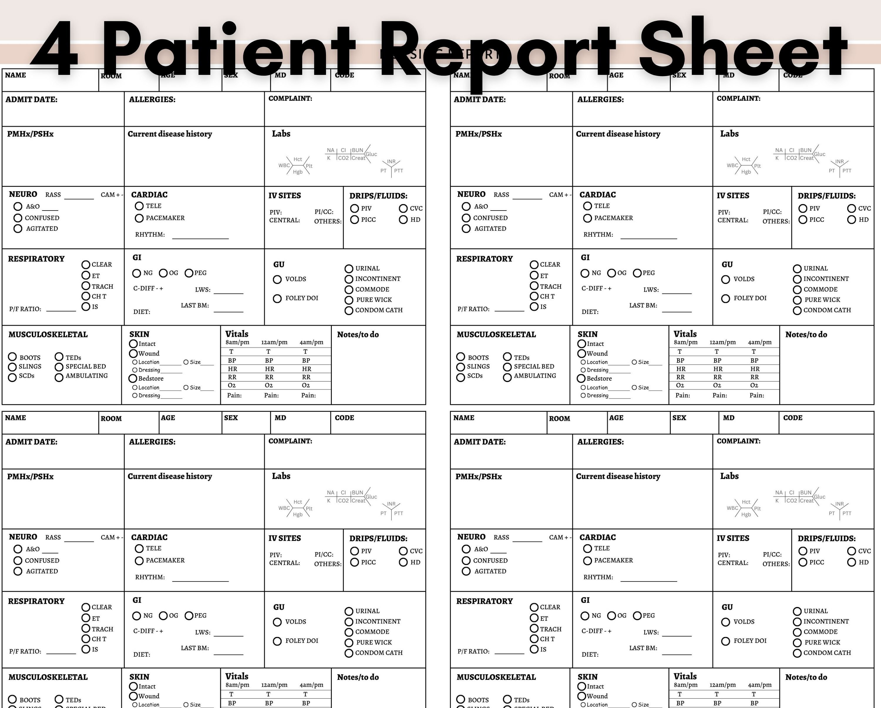 Nurse Report Sheet Bundle | Nursing Report Sheet | 1, 2, 3, 4, 5, 6 ...