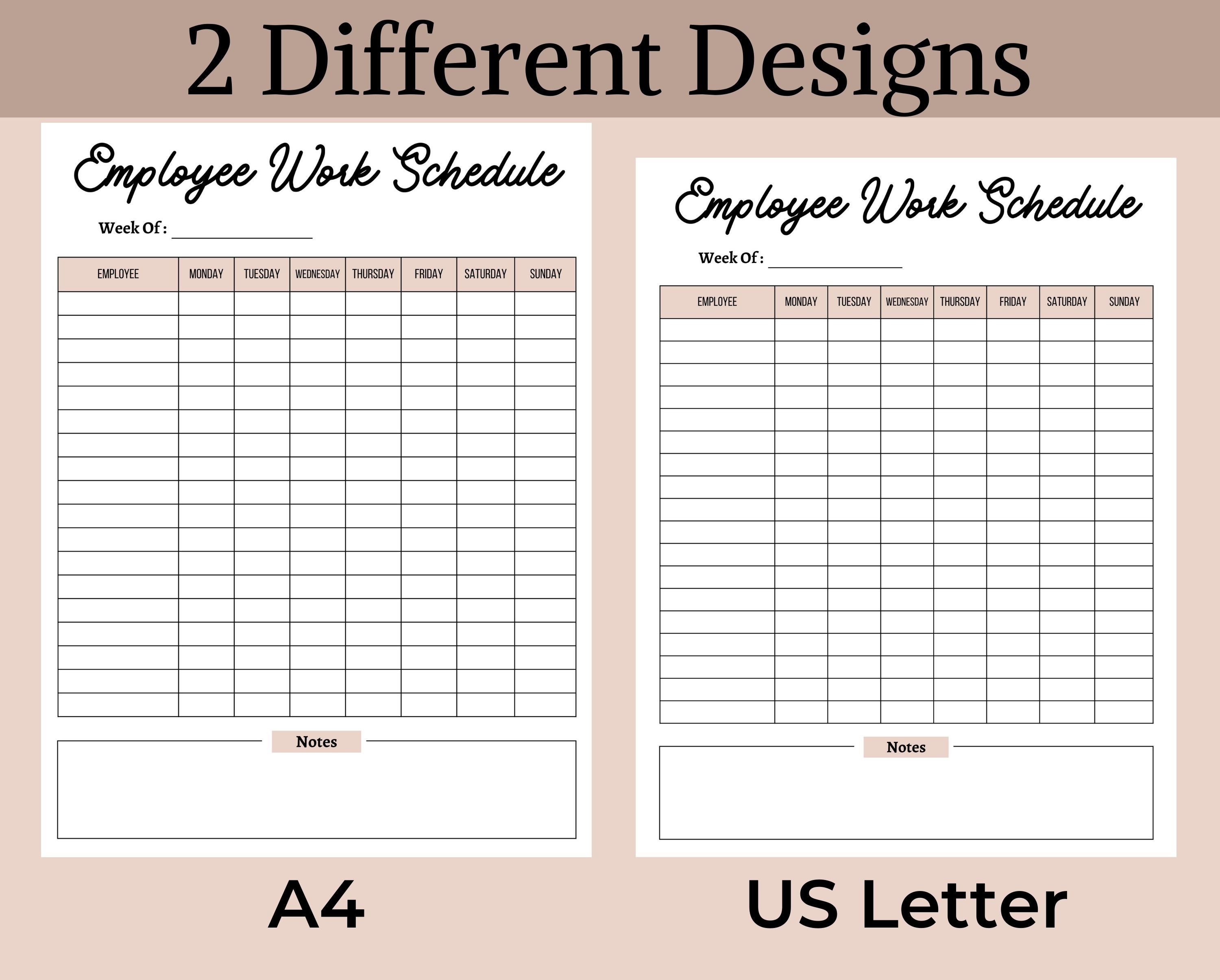 Employee Work Schedule, Printable Employee Time Sheet, Employee ...