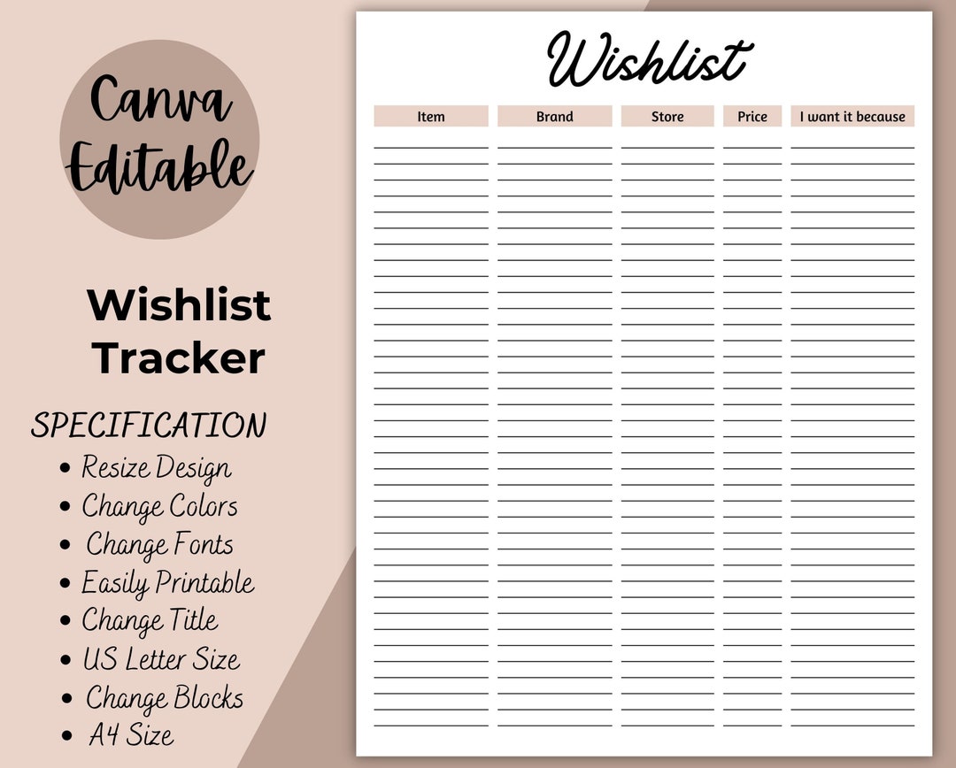 Wishlist Tracker | Printable Things to Buy | Editable Want List ...
