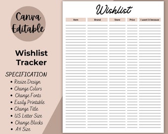Editable Wishlist Tracker | Printable | Things to Buy | Want List ...