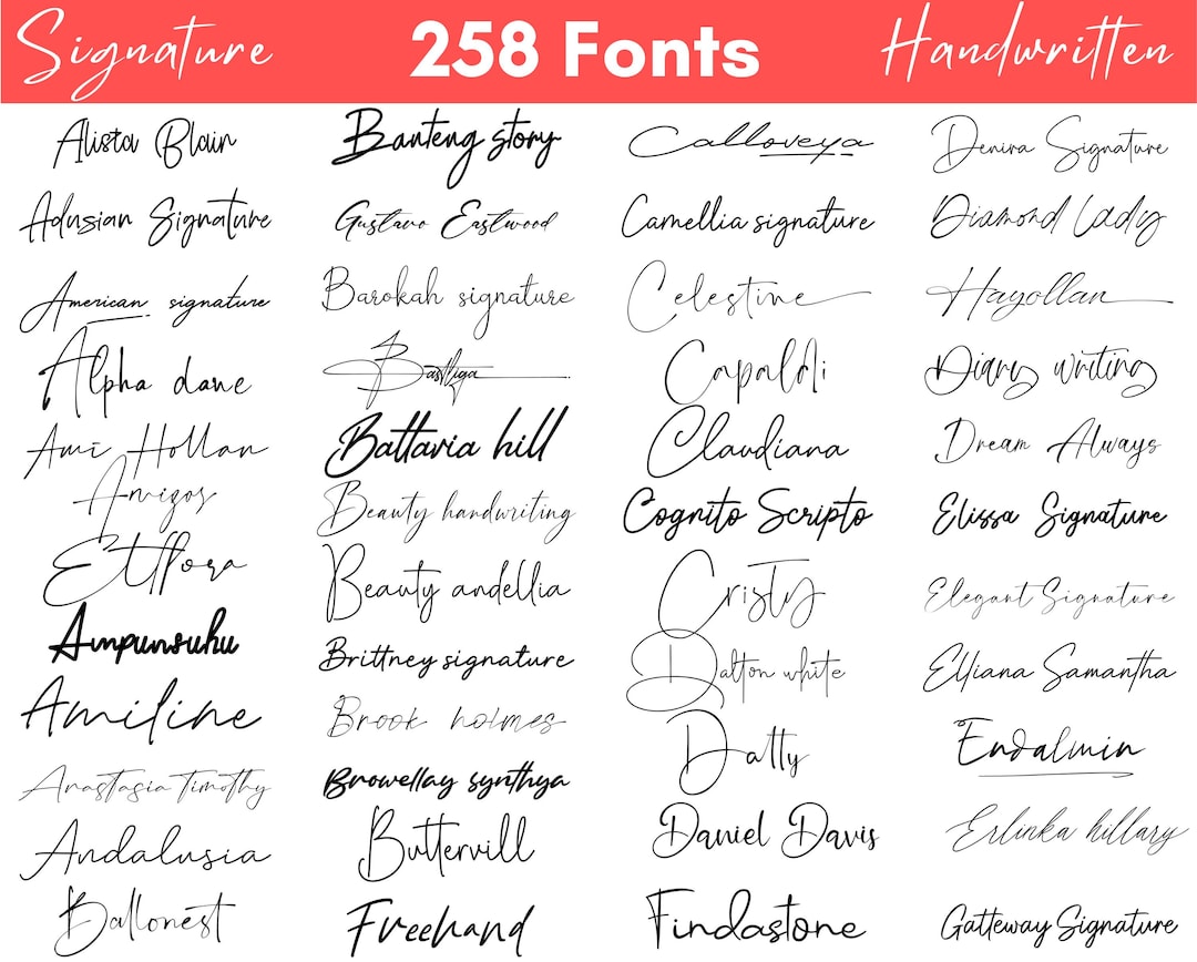 Die ultimativen 258 Schriftarten Signature Font Bundle, Handschrift Cricut, Canva Font ...