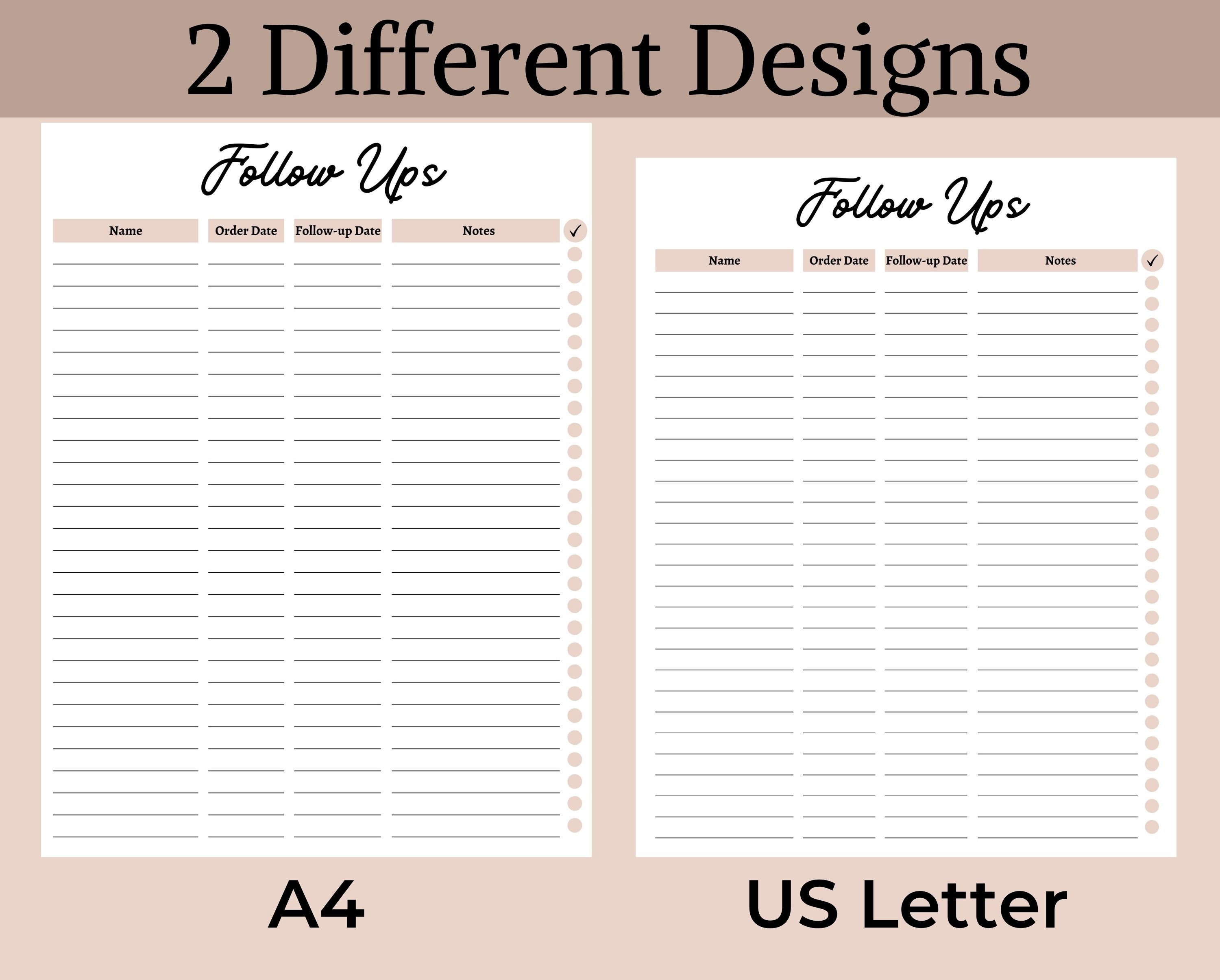 Business Follow Ups, Printable Customer Log, Small Business Customer ...