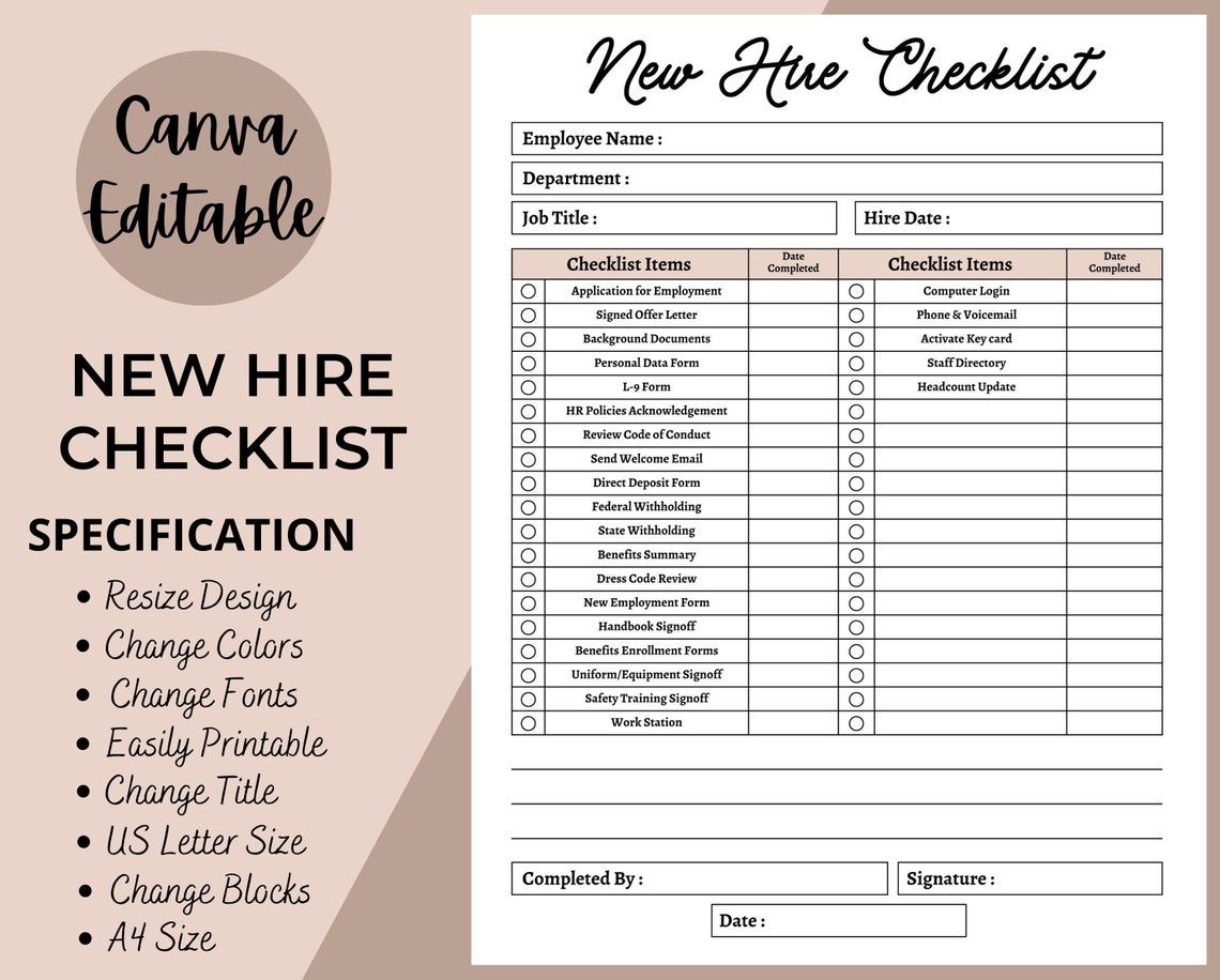 New Hire Checklist, New Hiring Forms, Onboarding New Hire List, New ...