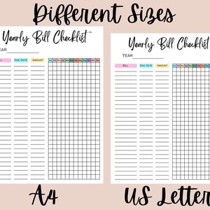 Bill Checklist, Printable Monthly or Yearly Bill Tracker, Canva ...