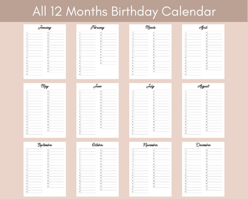 Printable Birthday Tracker, Editable Birthday Calendar, Birthday ...
