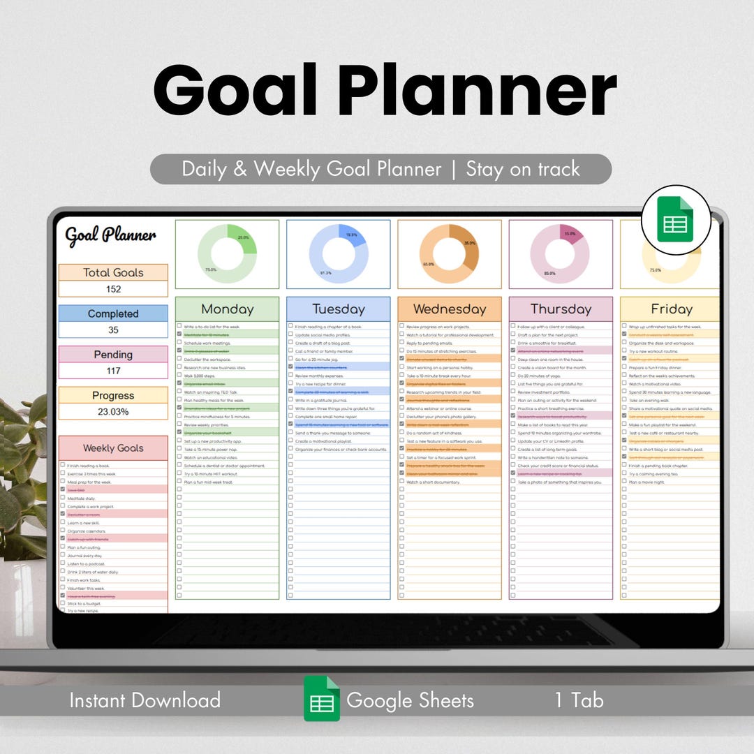 Daily and Weekly Goal Planner, Productivity Planner, Self Improvement ...
