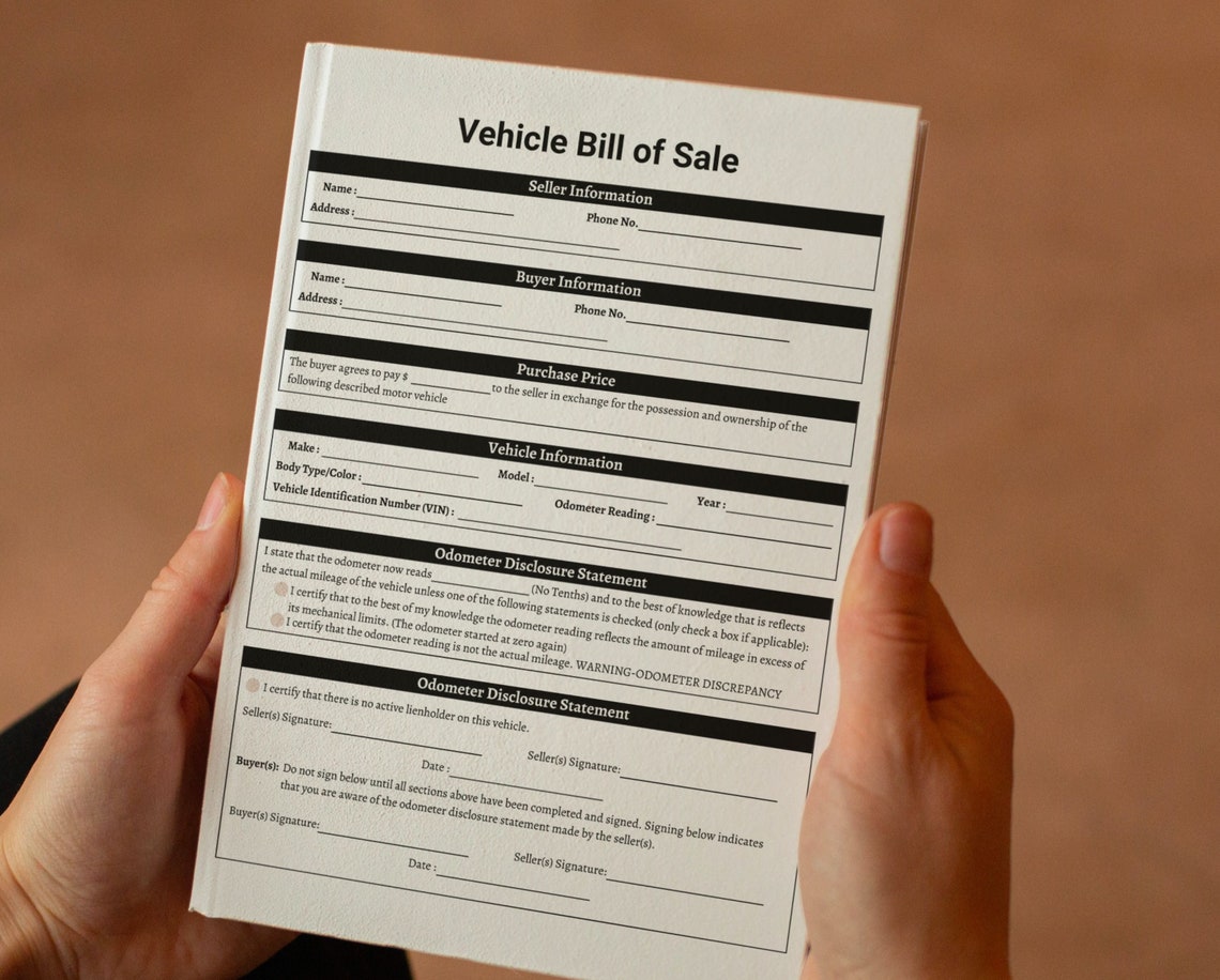Printable Vehicle Bill for Sale Motor Bike and Car Sale Form Digital ...