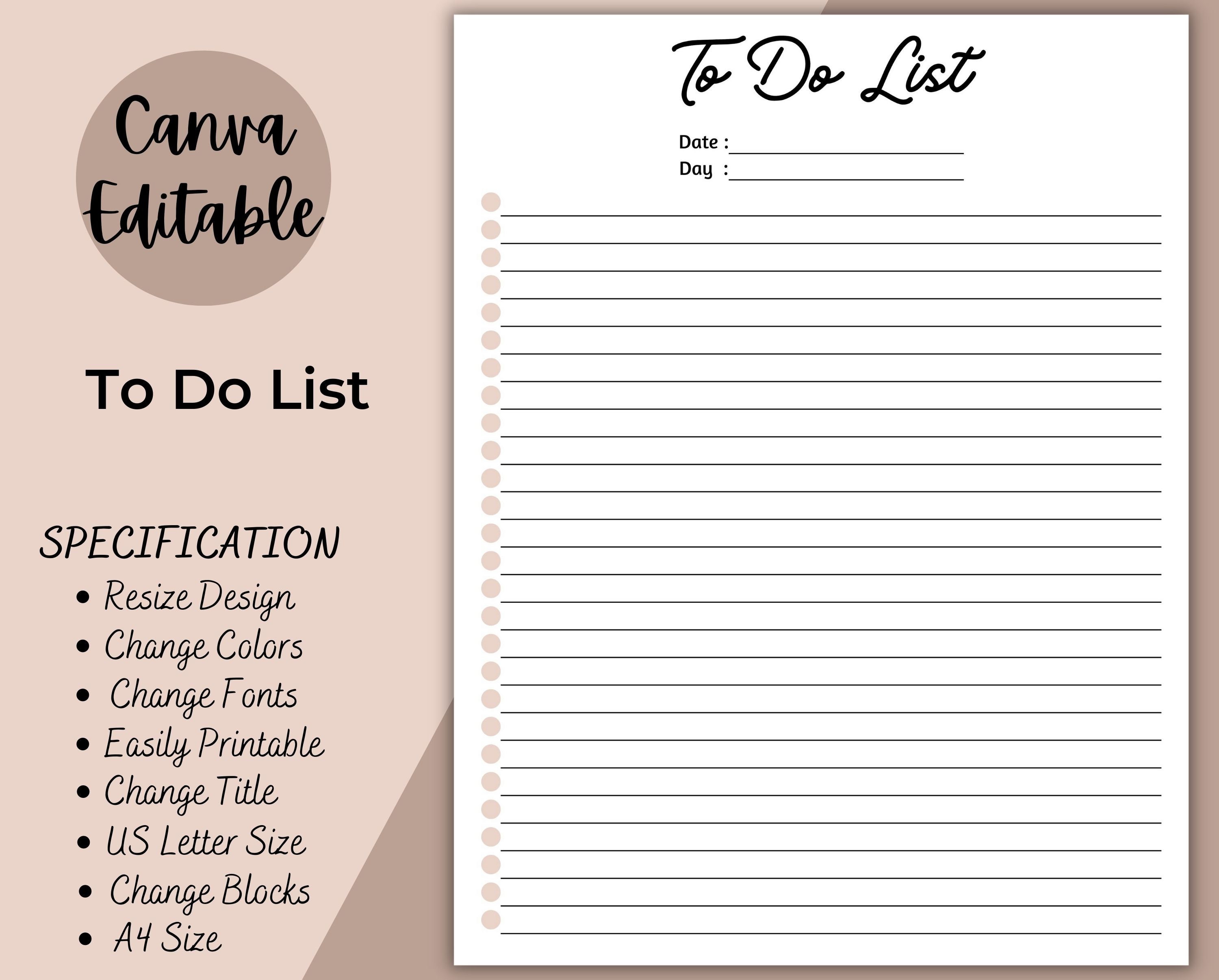 To Do List to Do List Printable Editable to Do List - Etsy