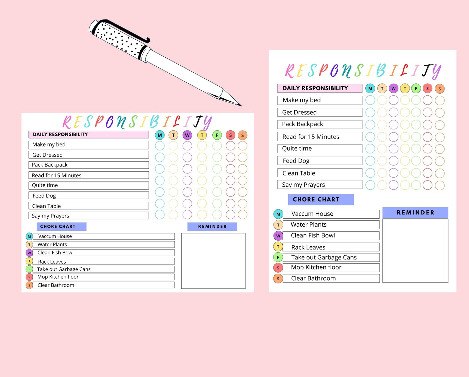 Printable Responsibility Chore Chart for Kids Fully Editable - Etsy