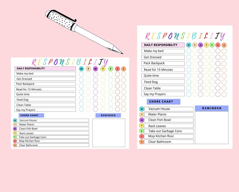 Printable Responsibility Chore Chart for Kids Fully Editable - Etsy